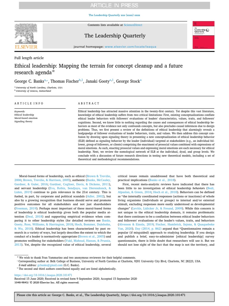 The Leadership Quarterly: George C. Banks, Thomas Fischer, Janaki Gooty ...