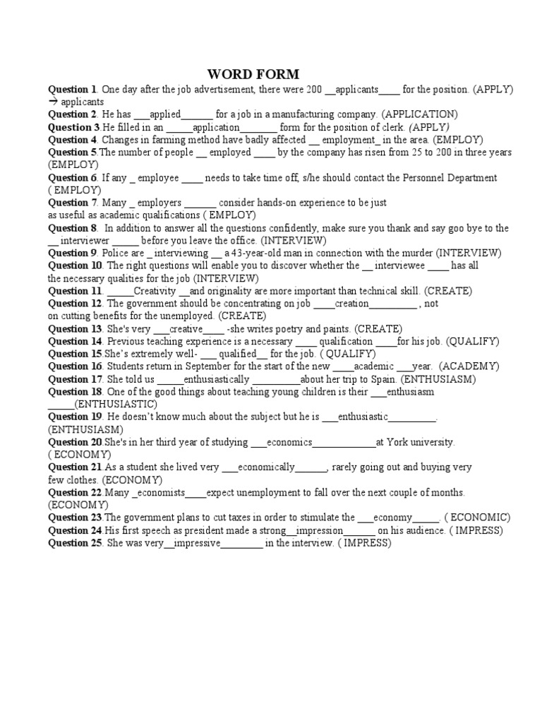 Word Form-Grade 12-Hki (2020-2021) | PDF | Interview | Employment