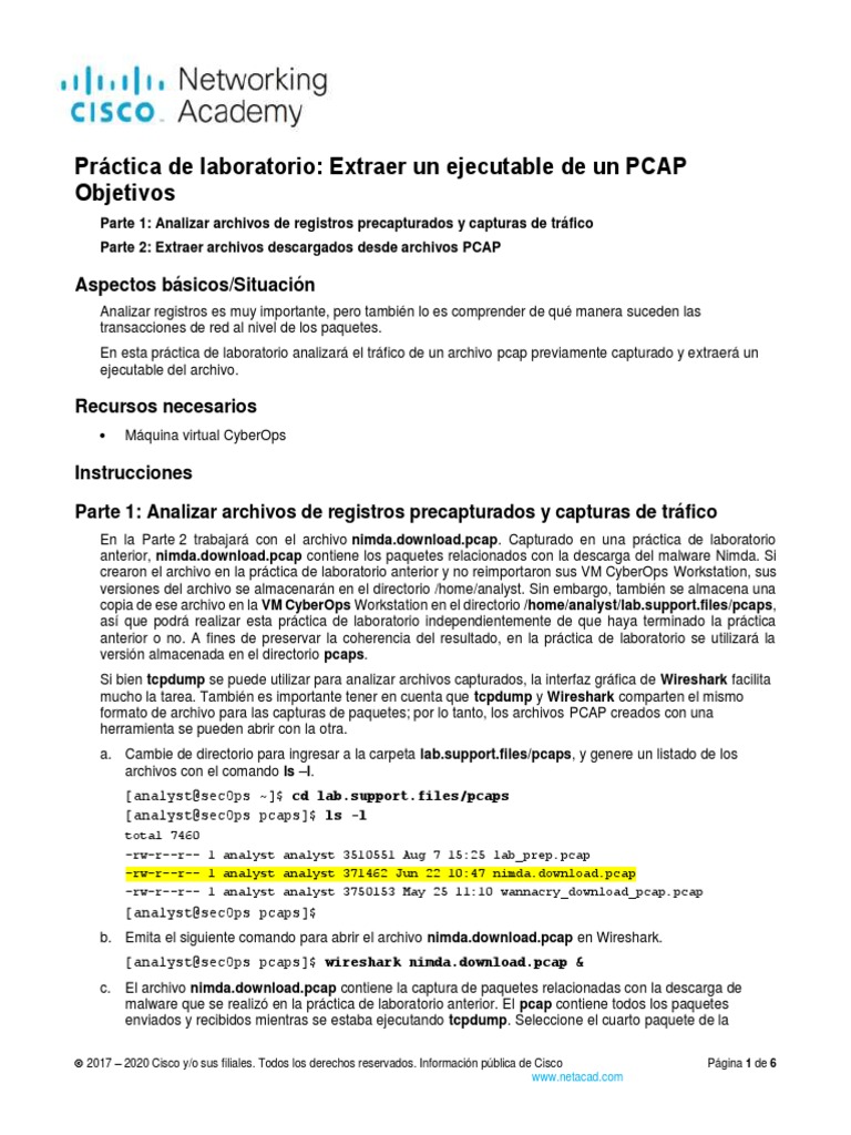 27.2.10 Lab - Extract An Executable From A Pcap - Es XL | PDF | Archivo ...