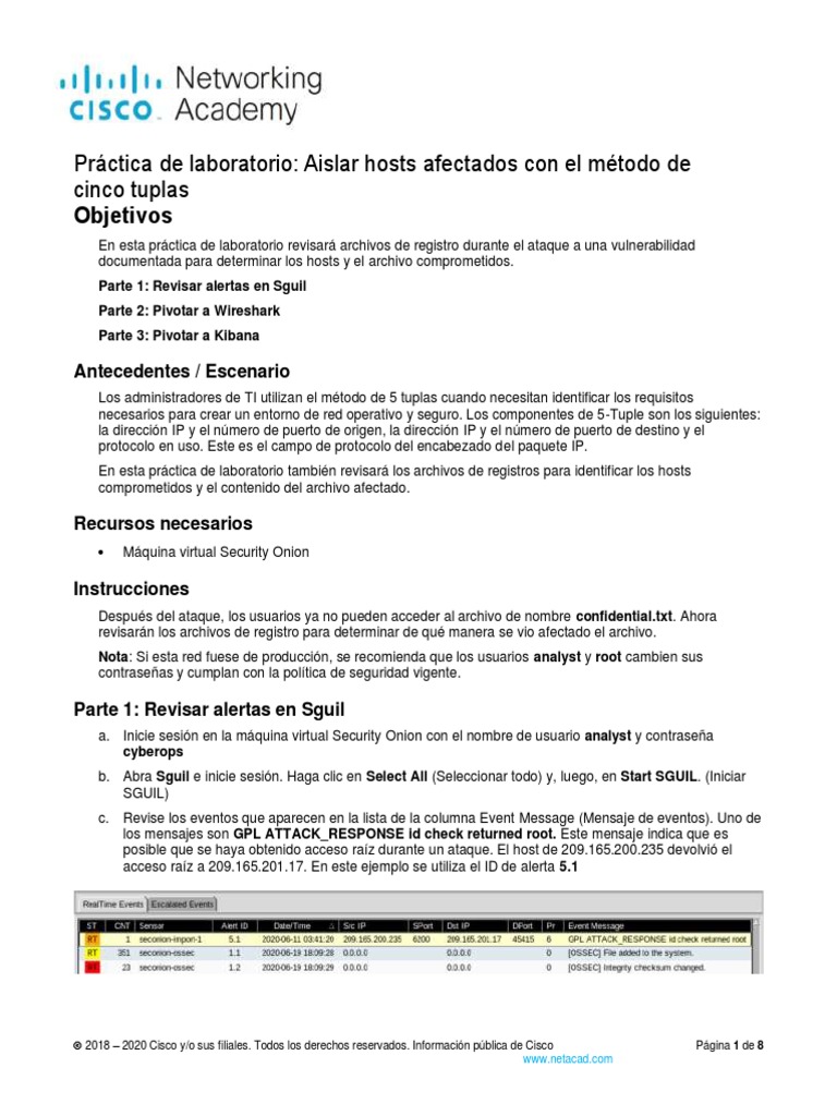 27.2.14 Lab - Isolate Compromised Host Using 5 Tuple - Es XL | PDF | Protocolo de transferencia ...