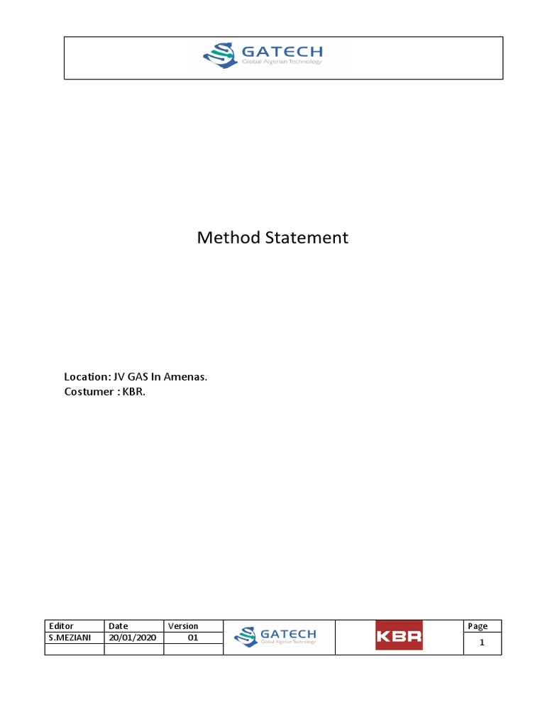 Method Statement: Location: JV GAS in Amenas. Costumer: KBR | PDF ...
