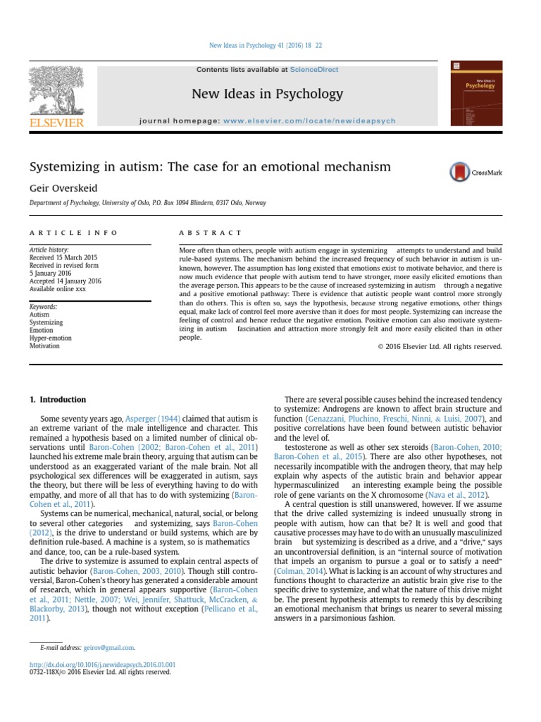 Systemizing in Autism, The Case For An Emotional Mechanism | PDF ...