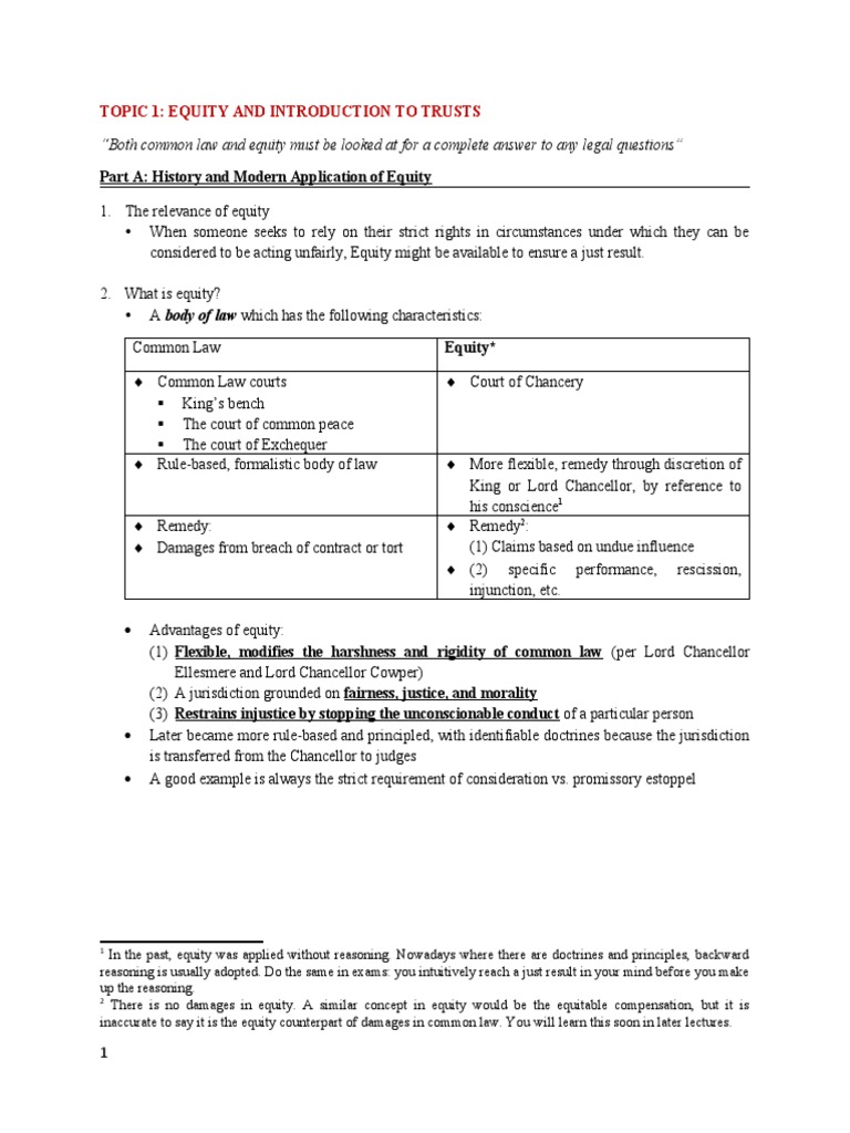 Equity Notes | PDF | Trust Law | English Trust Law