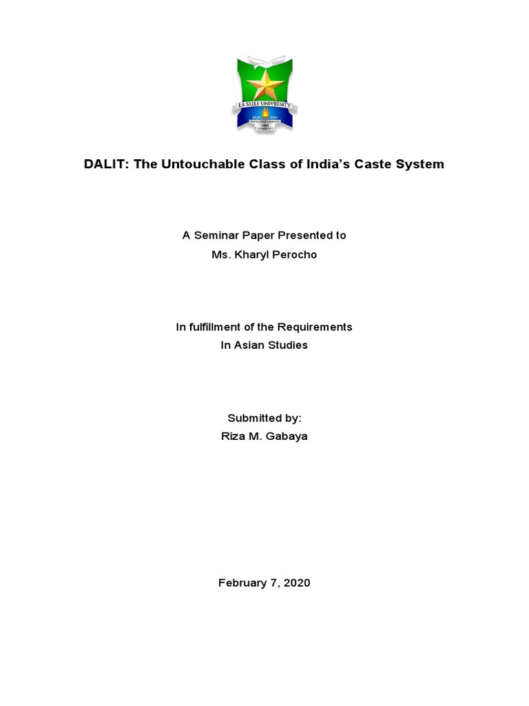 DALIT: The Untouchable Class of India's Caste System: A Seminar Paper ...