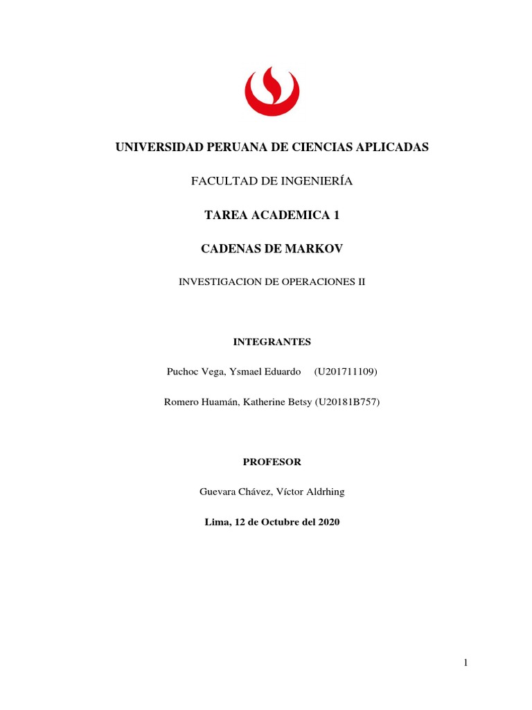 TAREA ACADEMICA 1 Iop2 | PDF | Cadena Markov | Science