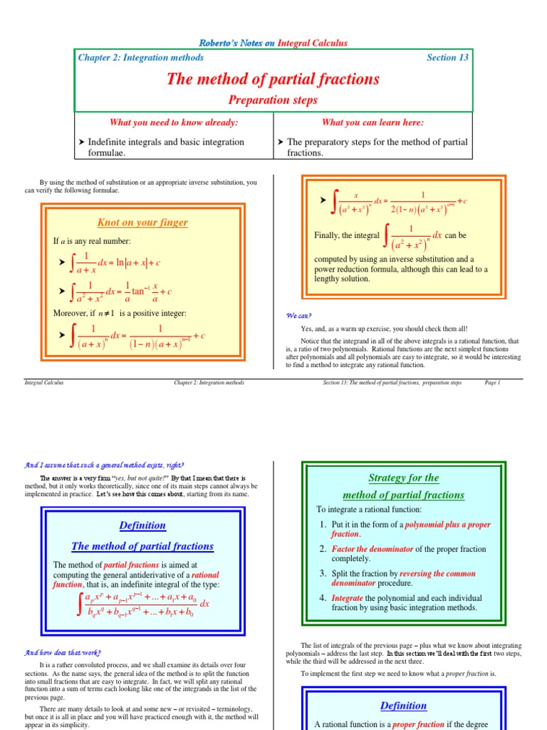 The Method of Partial Fractions: Preparation Steps | PDF ...