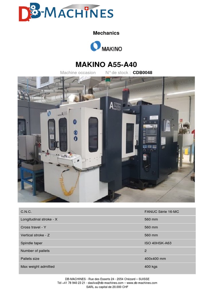 Specifications and Features of a Makino A55-A40 CNC Vertical Machining ...