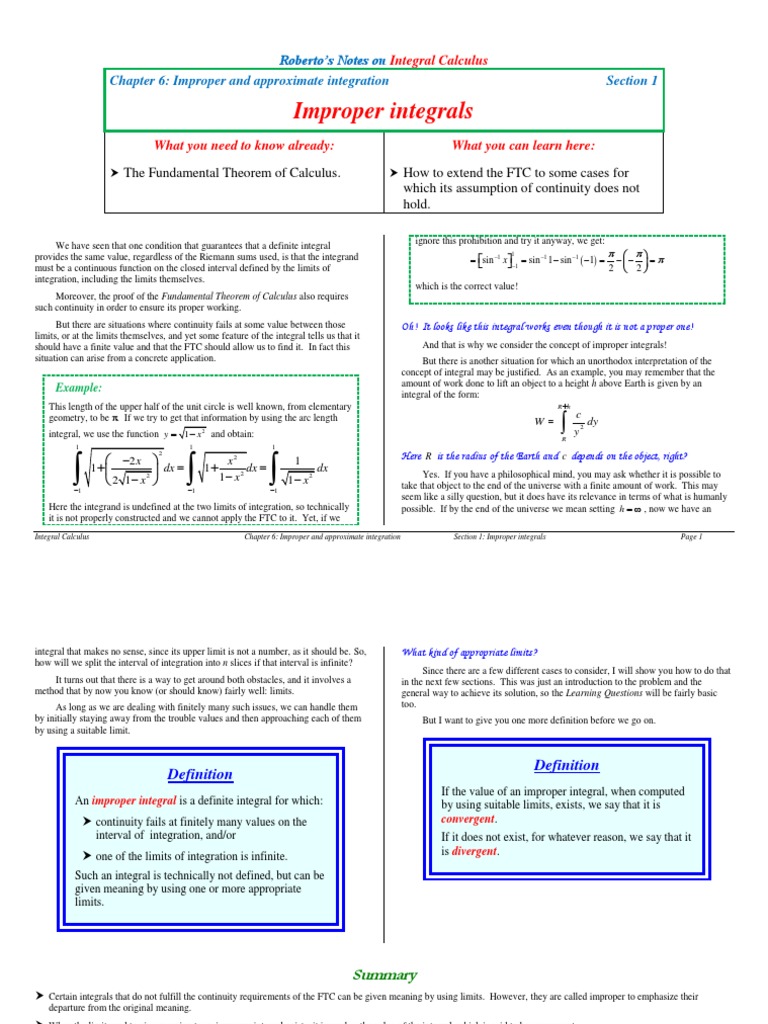 Improper Integrals: Integral Calculus | PDF | Integral | Continuous ...