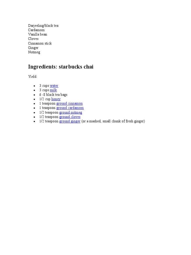 Homemade Starbucks Chai Recipe | PDF