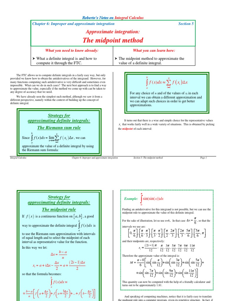 The Midpoint Method: Approximate Integration | PDF | Integral | Mathematical Objects