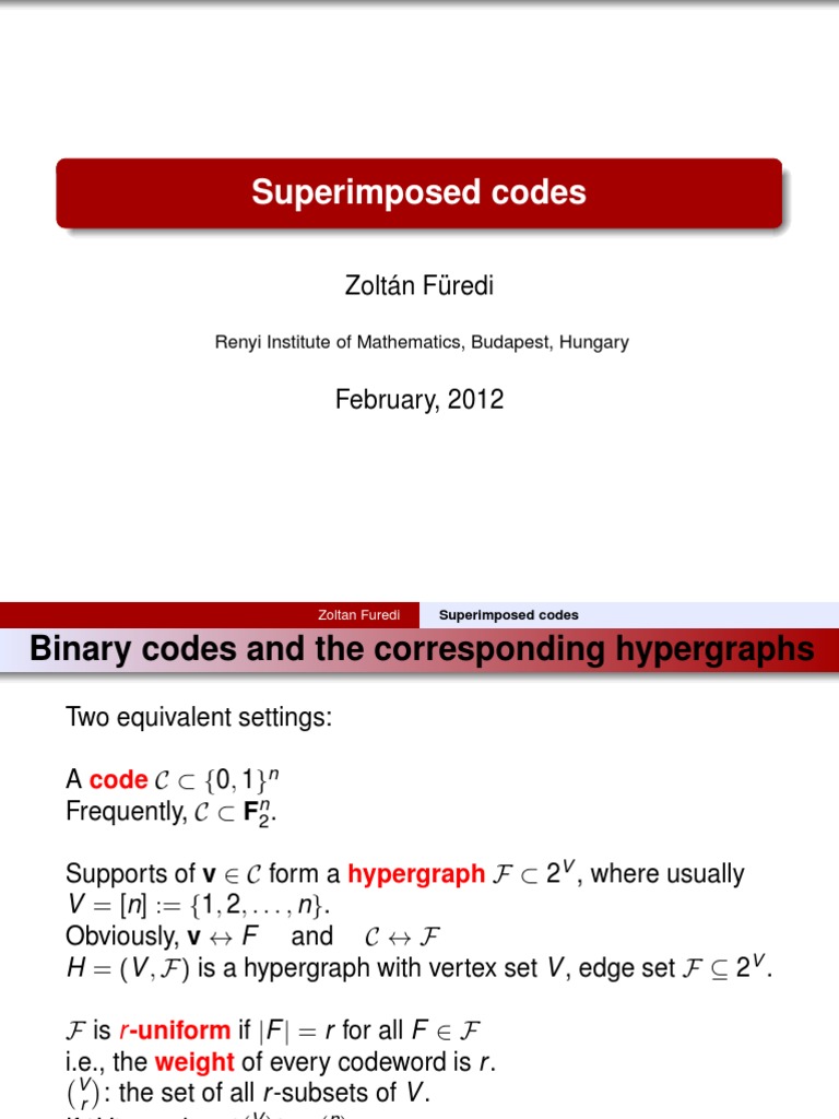 Superimposed Codes: Zoltán Füredi | PDF | Discrete Mathematics | Theoretical Computer Science