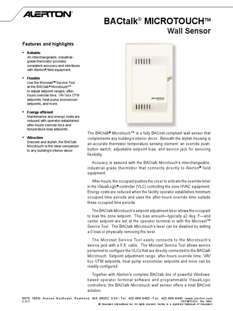 Bactalk Microtouch: Wall Sensor | PDF | Manufactured Goods | Electrical ...