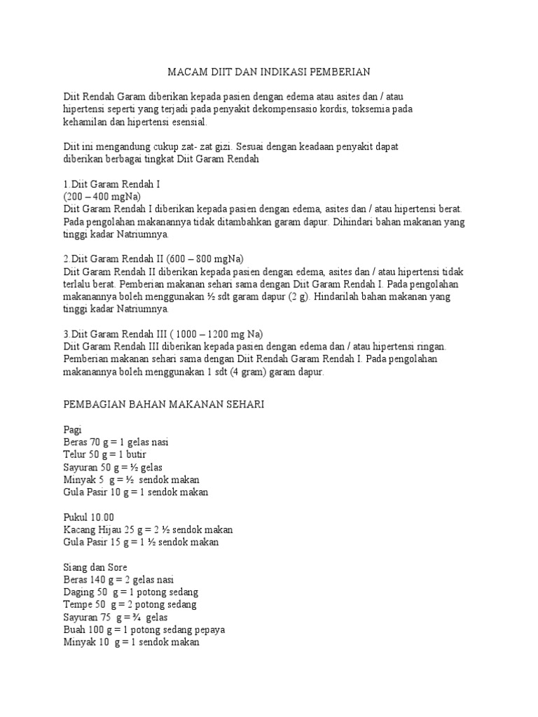 Menu Diit Rendah Garam | PDF