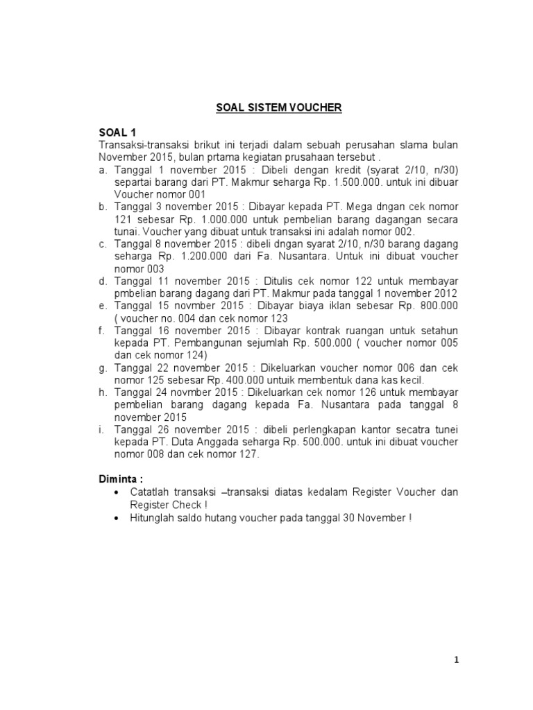 Contoh Soal Sistem Voucher Akuntansi | PDF