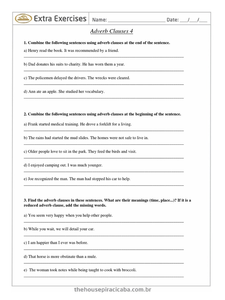 Adverb Clauses Practice Guide | PDF | Language Arts & Discipline