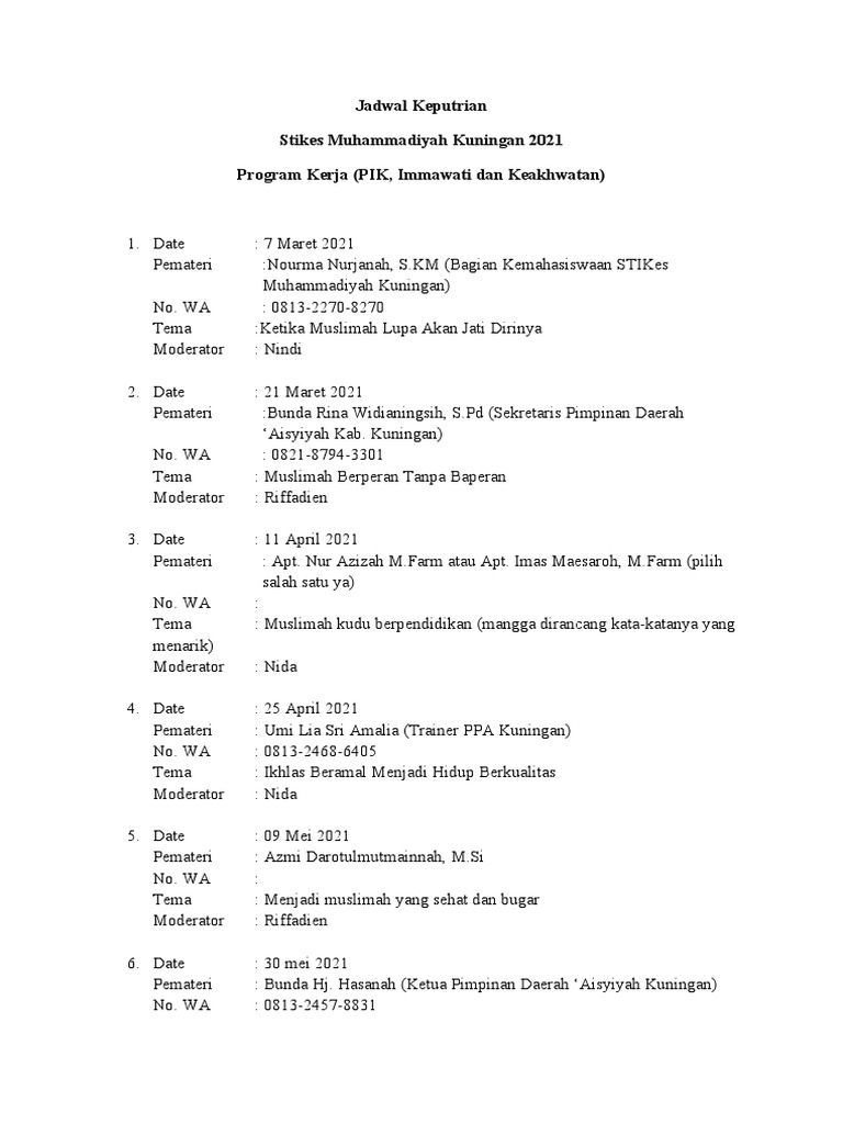 Jadwal Keputrian | PDF