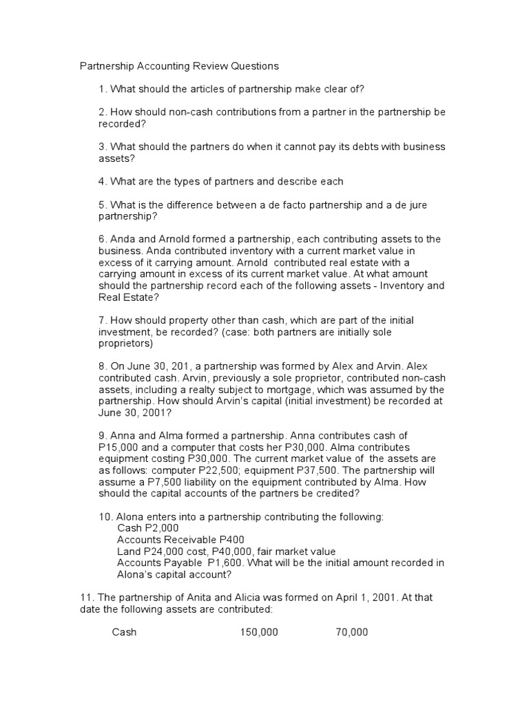 Partnership Review Questions | PDF | Partnership | Market Value