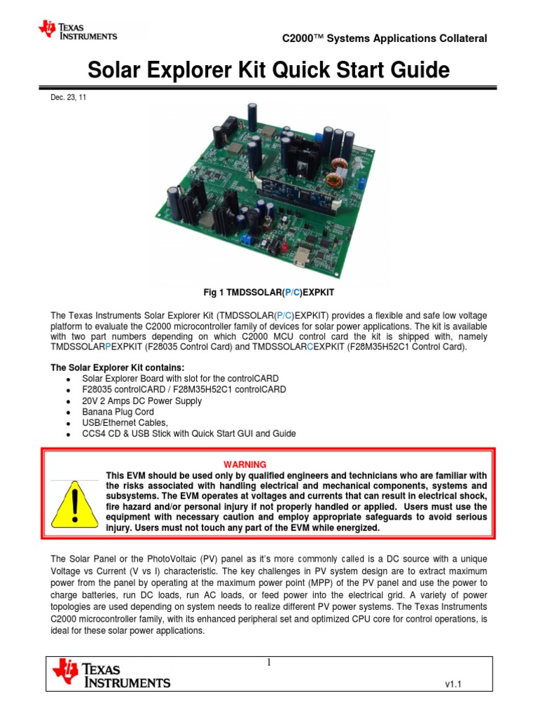 Solar Explorer Kit Quick Start Guide: C2000 ™ Systems Applications ...