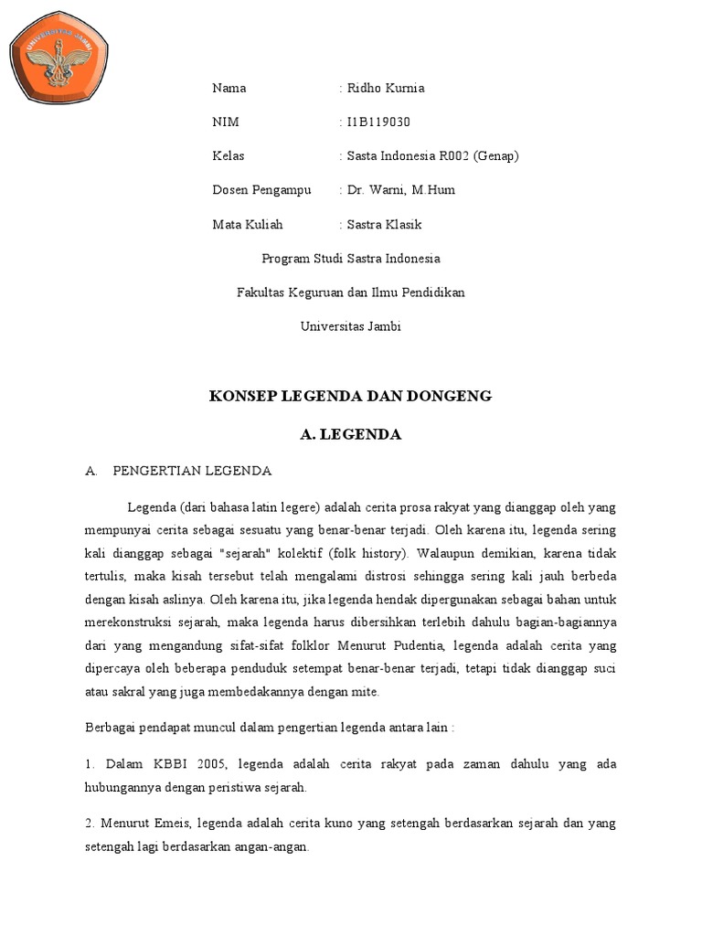 Ridho Kurnia (I1B119030) Dongeng&Legenda | PDF