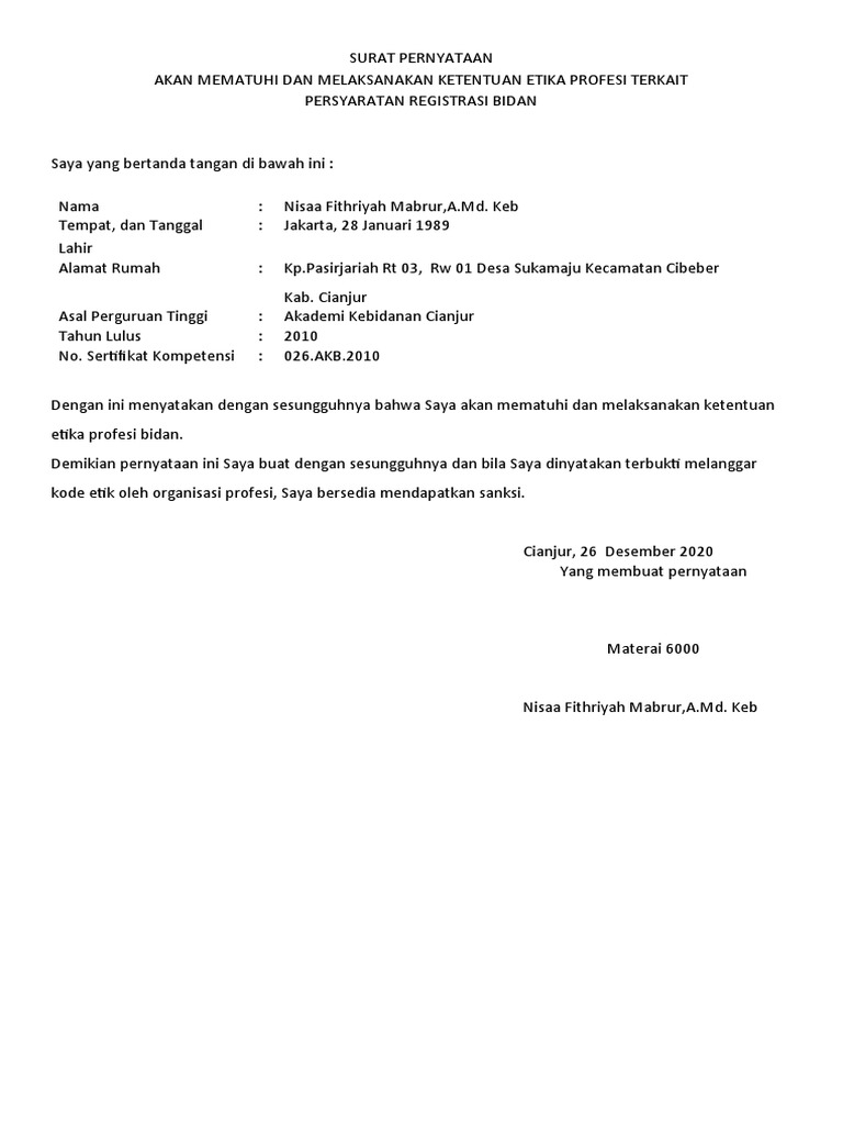 Surat Pernyataan STR | PDF