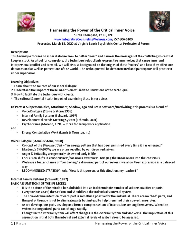 Harnessing The Power of The Critical Inner Voice Handout 1 | PDF | Self ...