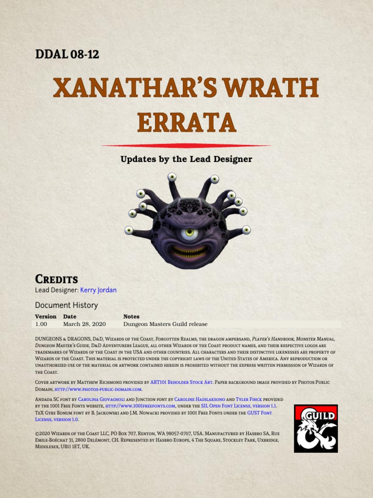 DDAL08-12 Xanathars Wrath Errata | PDF | Wizards Of The Coast ...