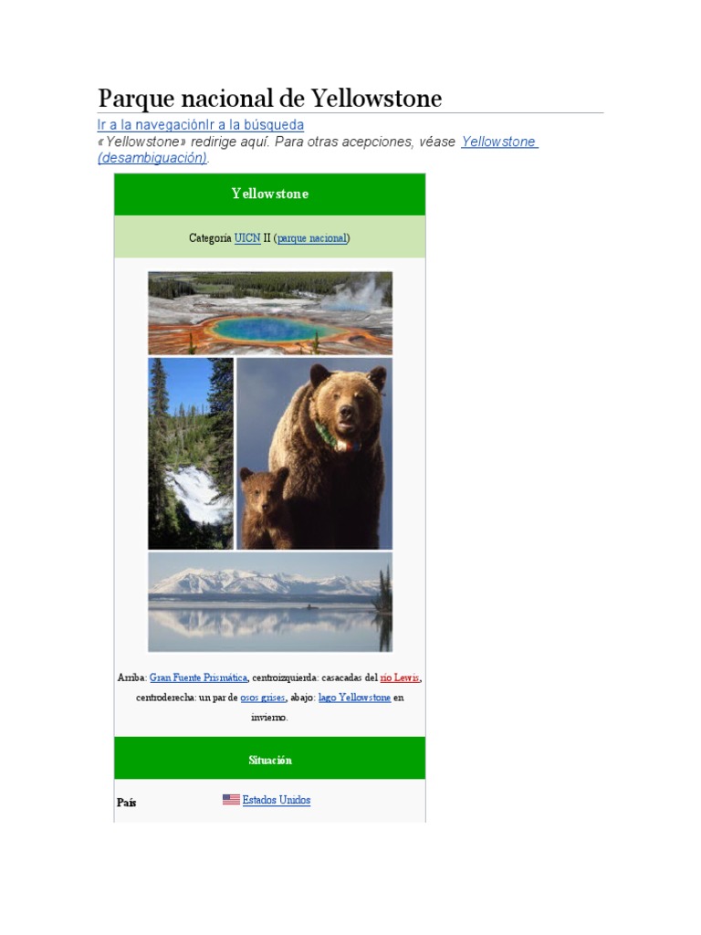 Tamaño del Parque Yellowstone | PDF | Parque Nacional Yellowstone ...