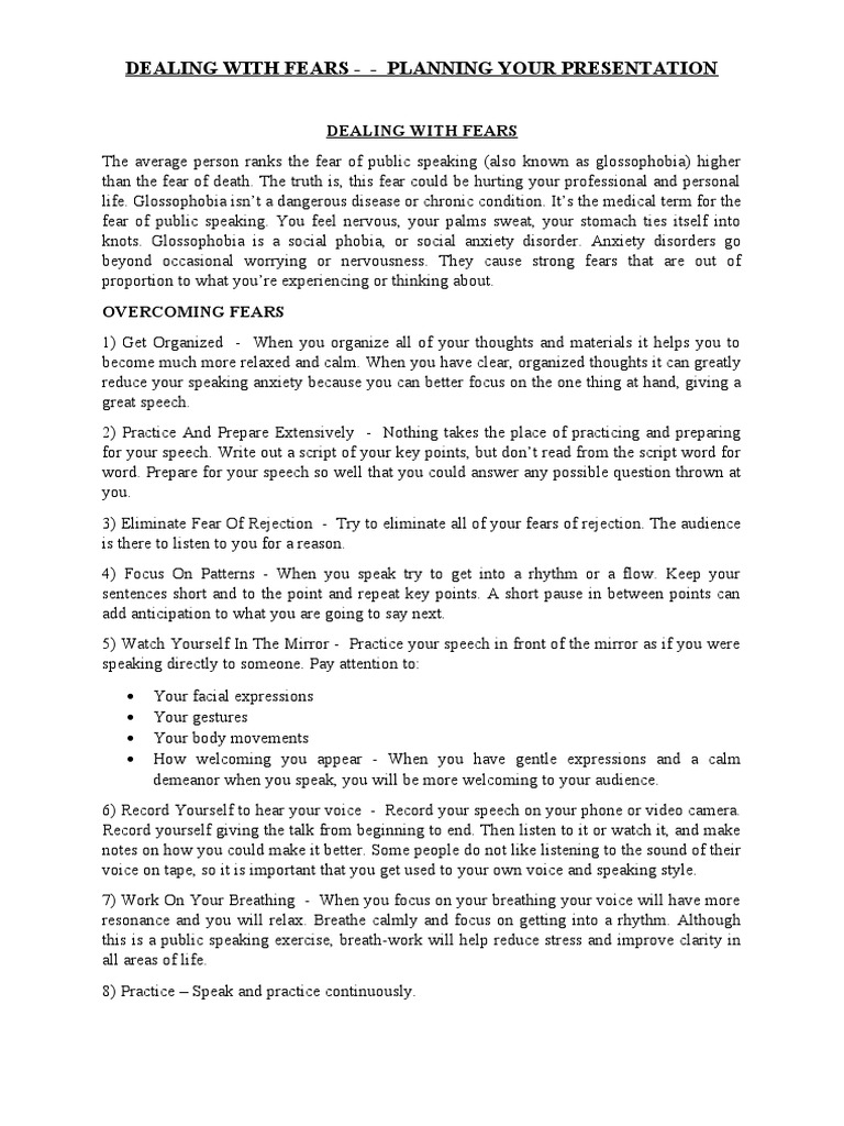 Dealing With Fears - Planning Your Presentation | PDF | Anxiety ...