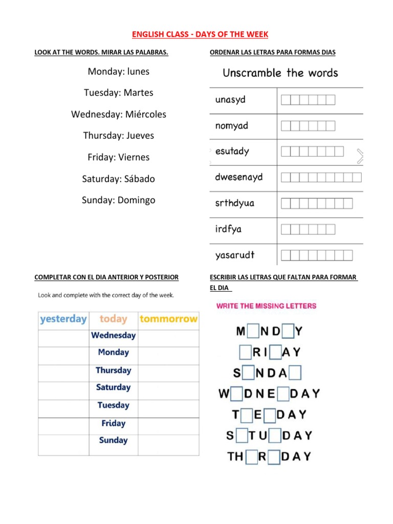 Days of The Week Worksheet | PDF