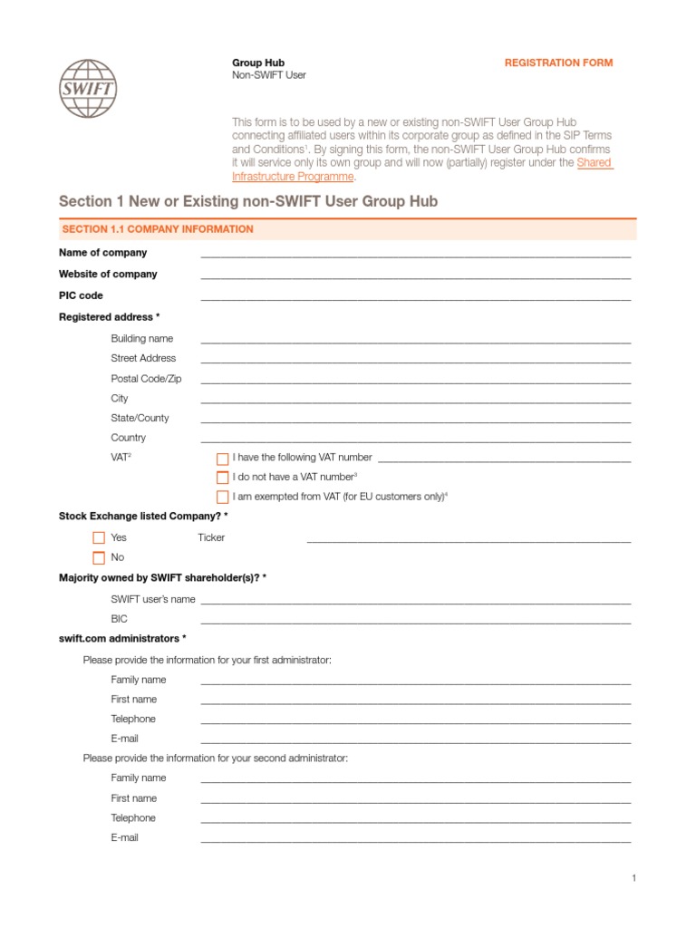 Non-SWIFT User Group Hub Registration Form | PDF | Value Added Tax ...