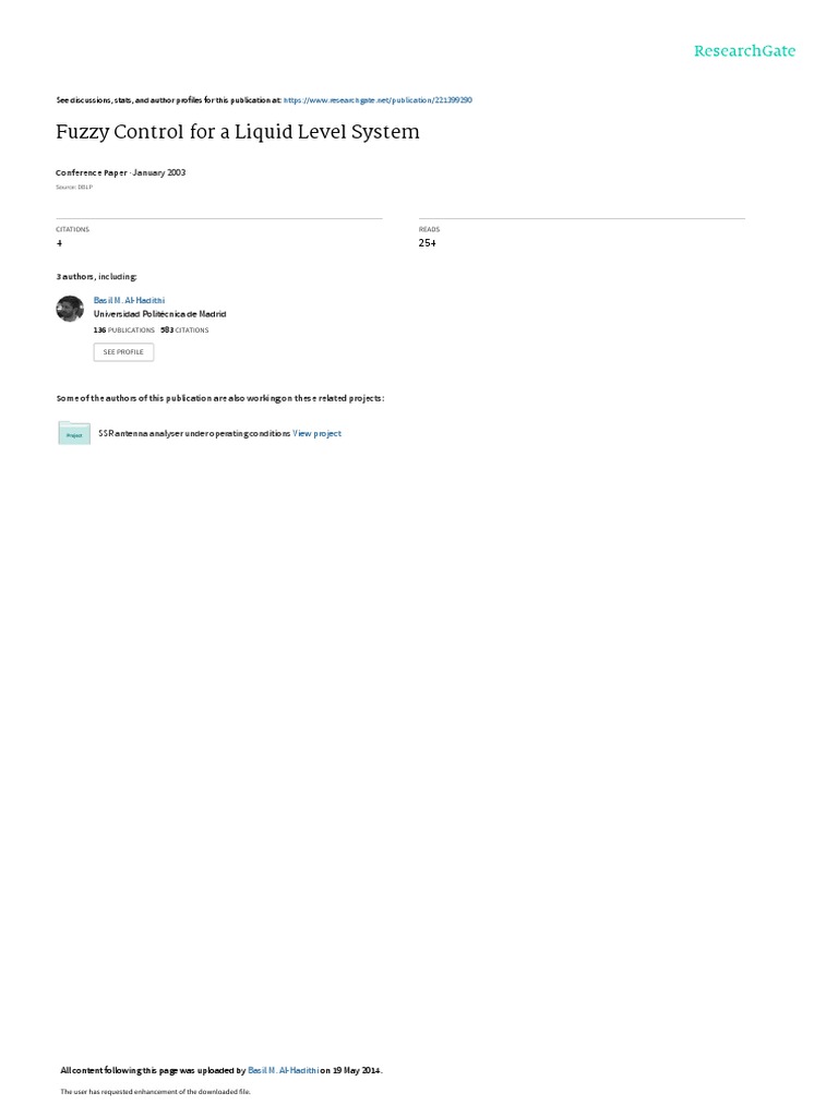 Fuzzy Control For A Liquid Level System: January 2003 | PDF | Fuzzy ...