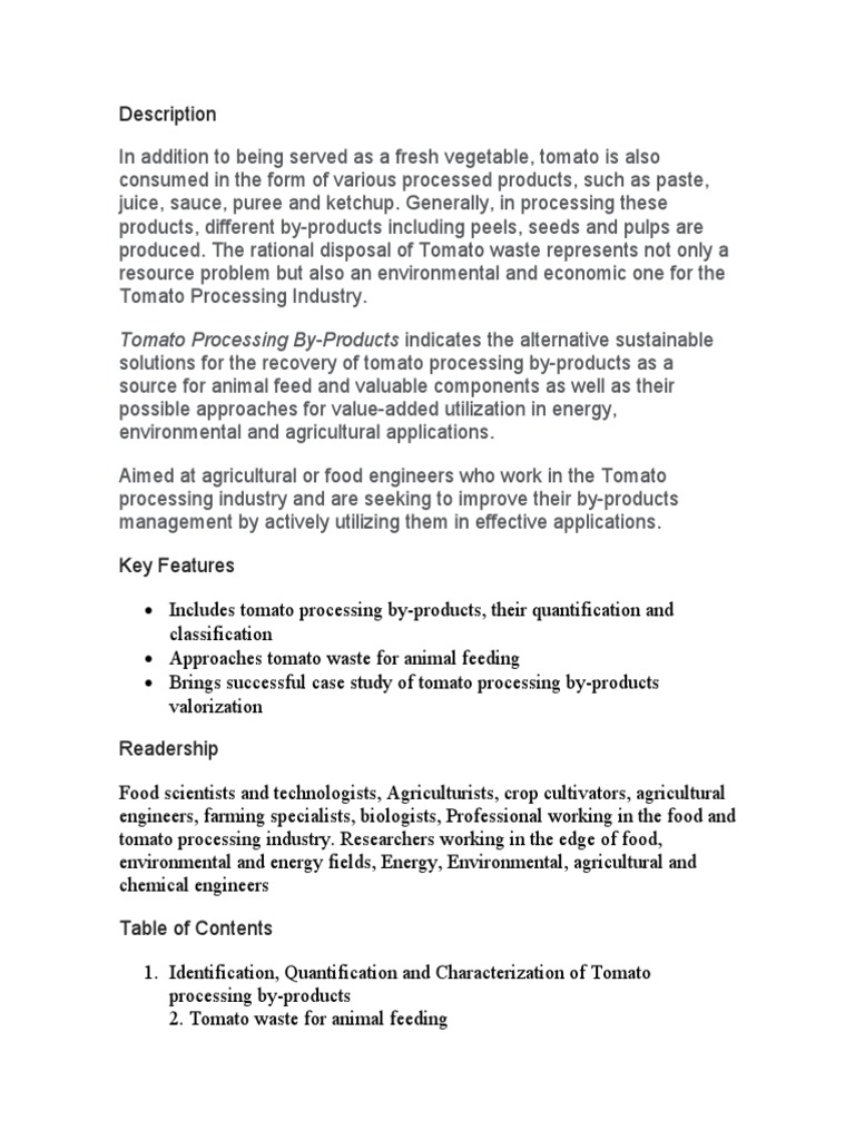 Tomato Processing By Products Pdf Whisky Life Cycle Assessment