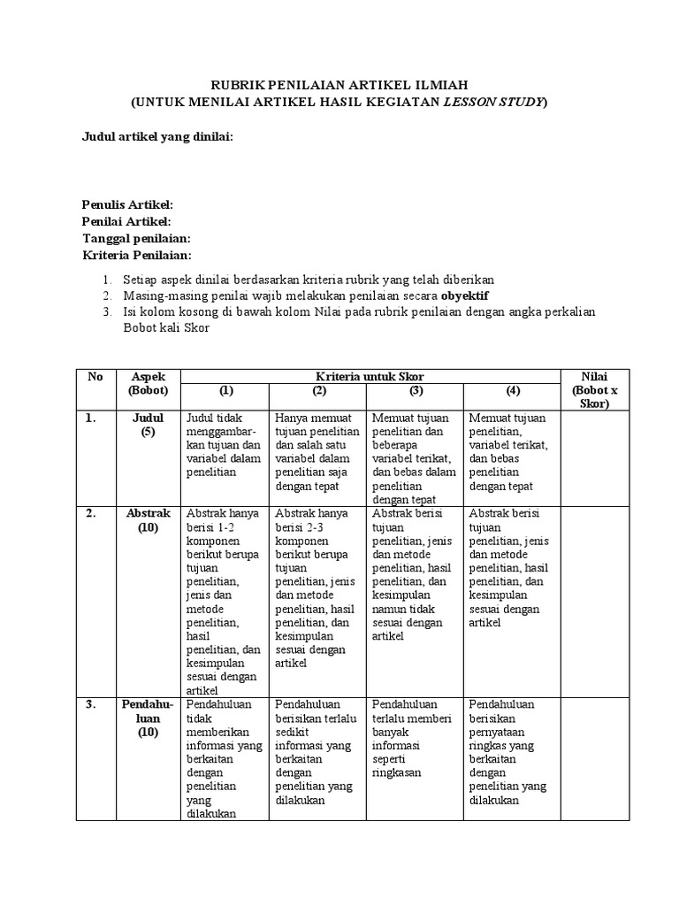 Rubrik Penilaian Artikel Ilmiah | PDF