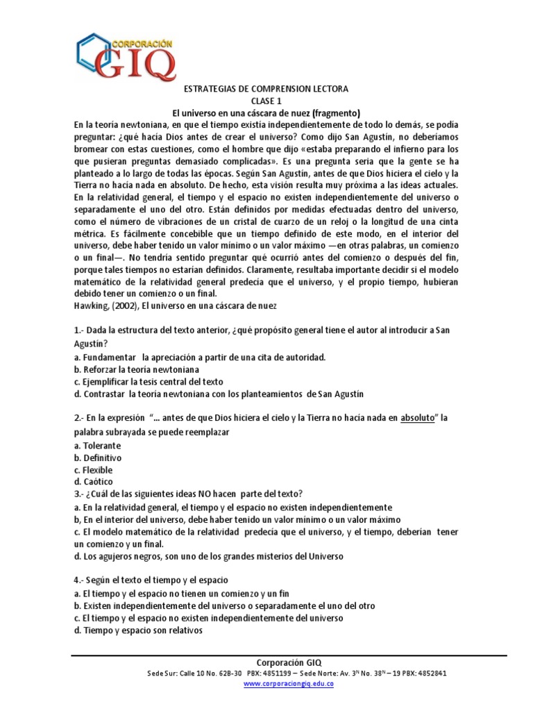 Estrategias de Comprension Lectora Clase 1 | PDF | Universo ...