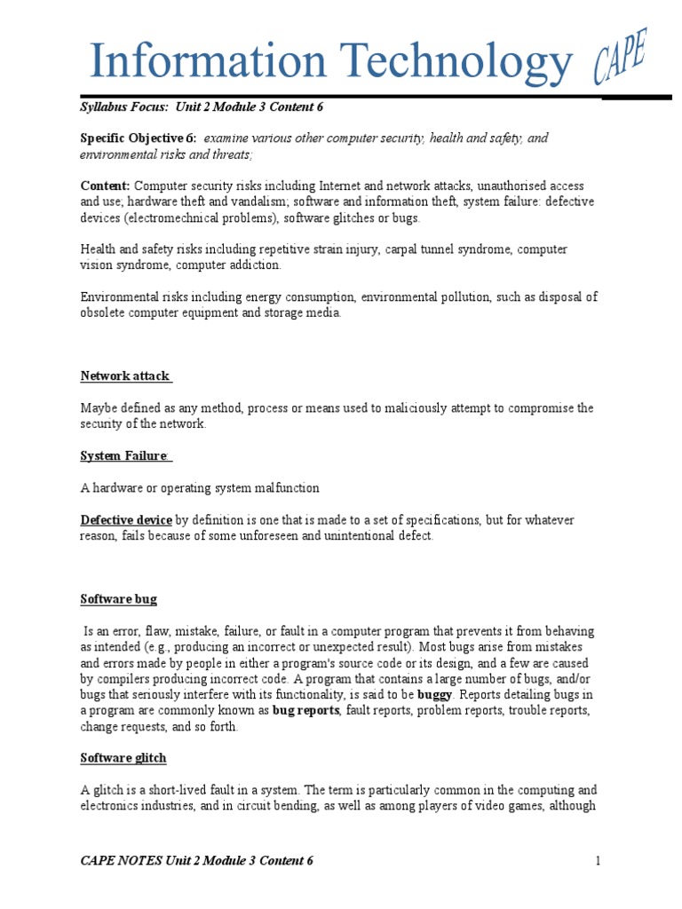 Cape Notes Unit 2 Module 3 Content 6 | PDF | Software Bug | Carpal ...