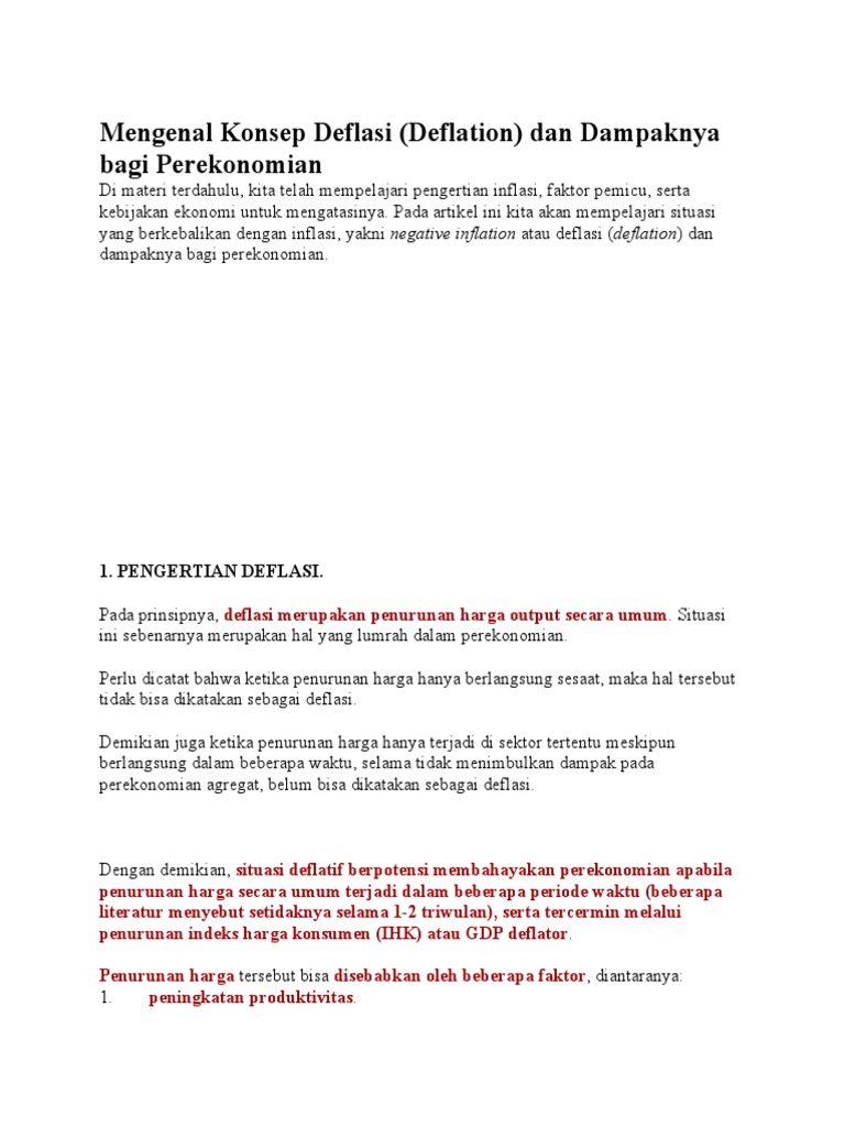 Mengenal Konsep Deflasi | PDF