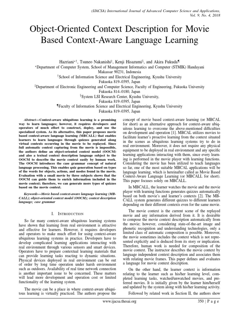 Paper 50-Object Oriented Context Description For Movie | PDF | Educational Technology | Learning