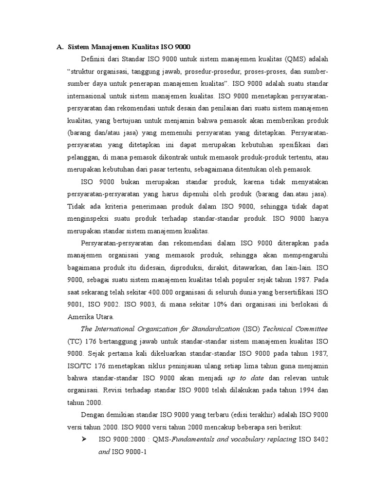 Sistem Manajemen Kualitas ISO 9000 Dan Lingkungan ISO 14000 | PDF