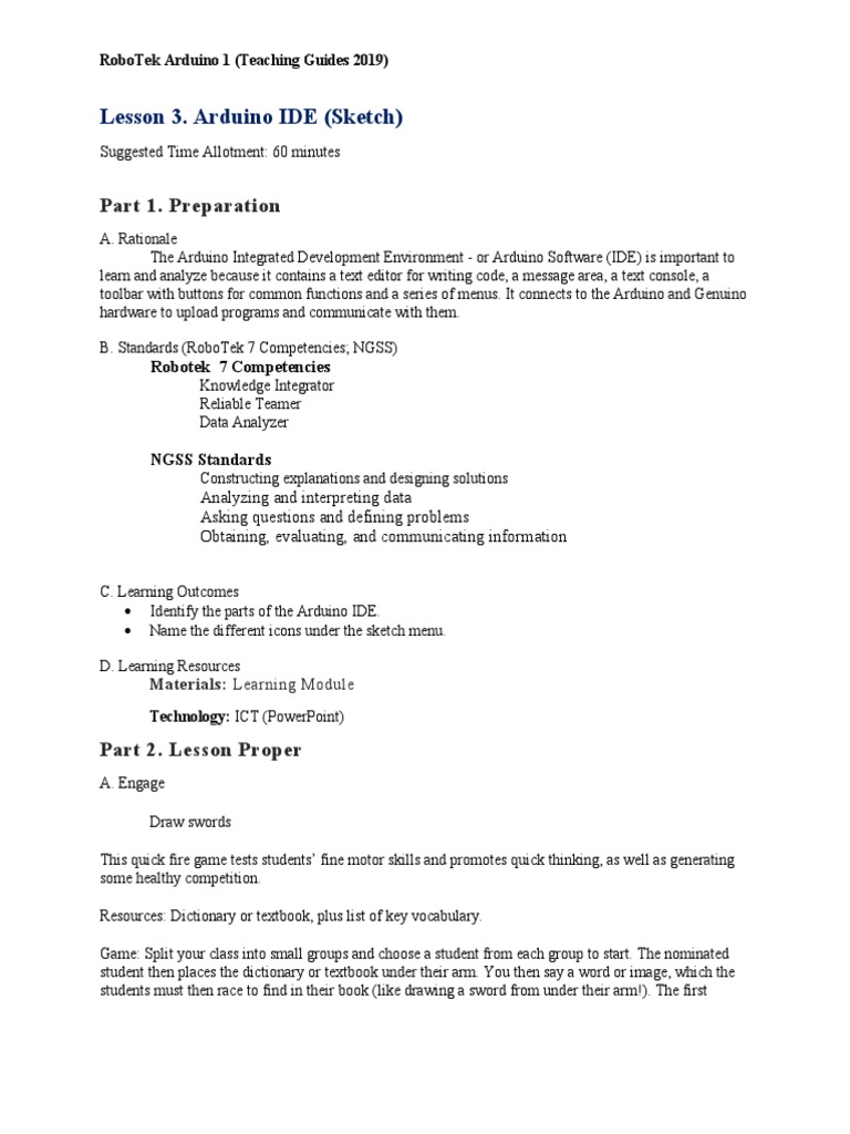 Lesson 3. Arduino IDE (Sketch) : Part 1. Preparation | Download Free PDF | Arduino | Integrated ...