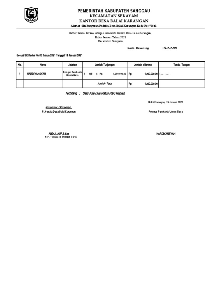 Honor Petugas Pembantu Umum Desa | PDF