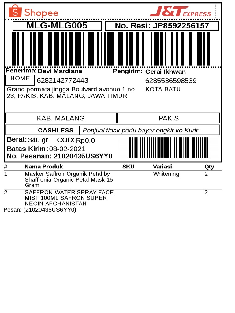 Label Pengiriman.J&T Express-1 - 2 | PDF