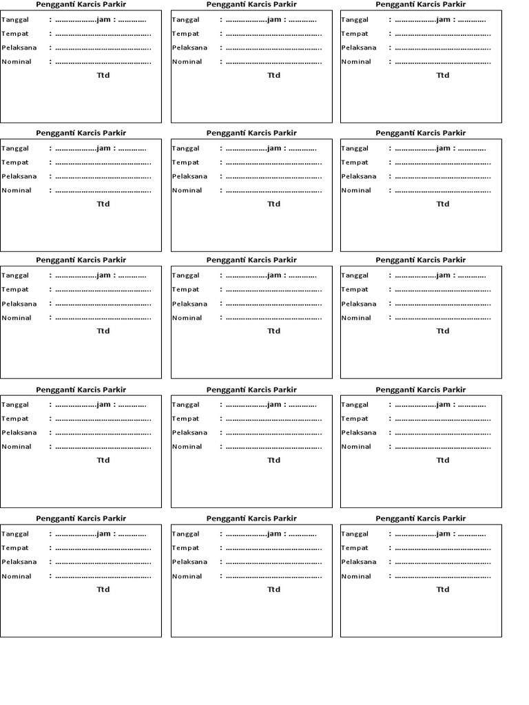Form Karcis Parkir | PDF
