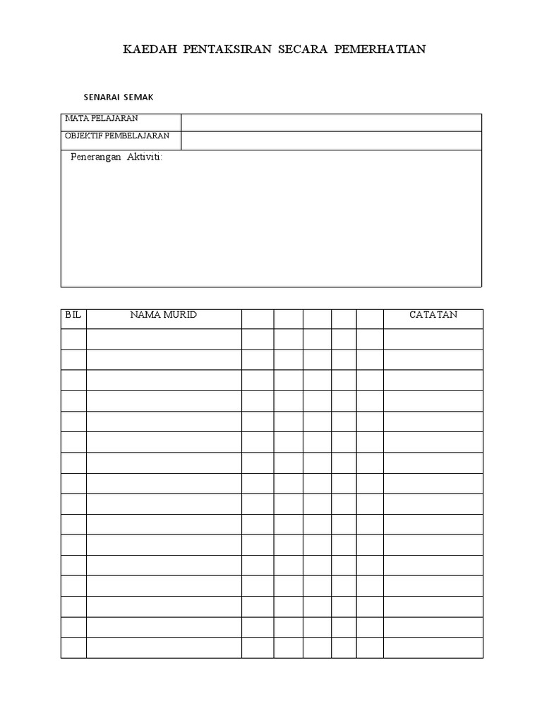 Instrumen Kaedah Pentaksiran Secara Pemerhatian PBD | PDF