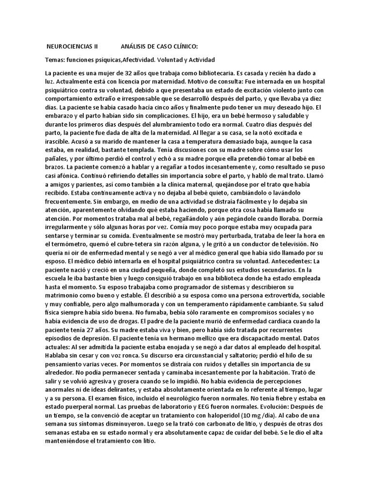 Un caso de manía puerperal: análisis de los síntomas y tratamiento ...
