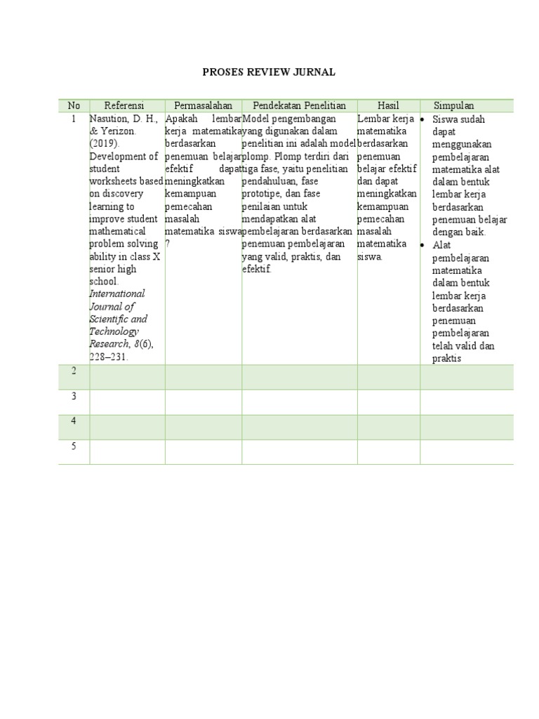 Tabel Proses Review Jurnal | PDF