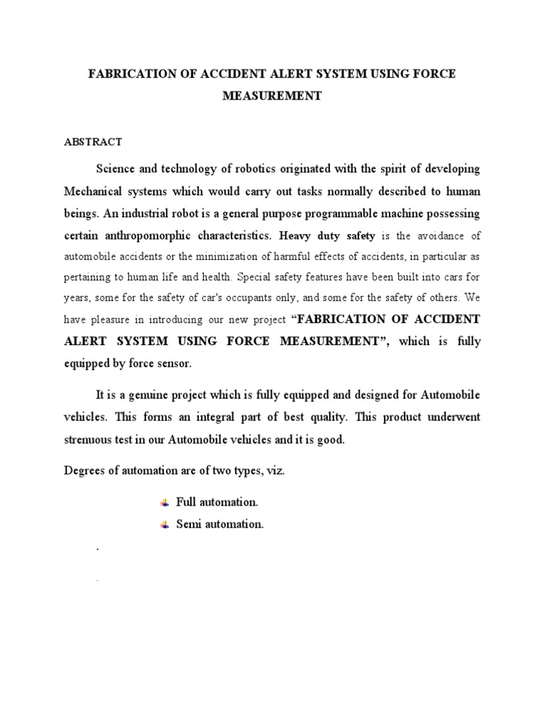 DCP019 Fabrication of Accident Alert System Using Force Measurement | PDF