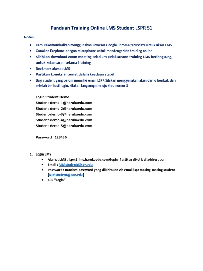Panduan Training Online LMS Student Maret 2020 | PDF