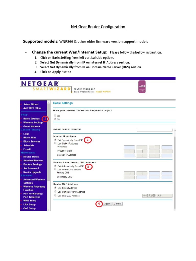 Supported Models: Change The Current Wan/Internet Setup:: Net Gear ...