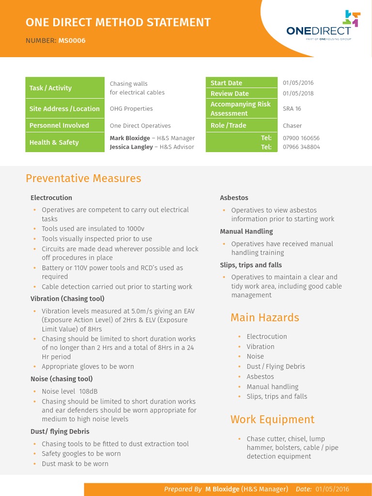 One Direct Method Statement: Preventative Measures | PDF | Emergency ...