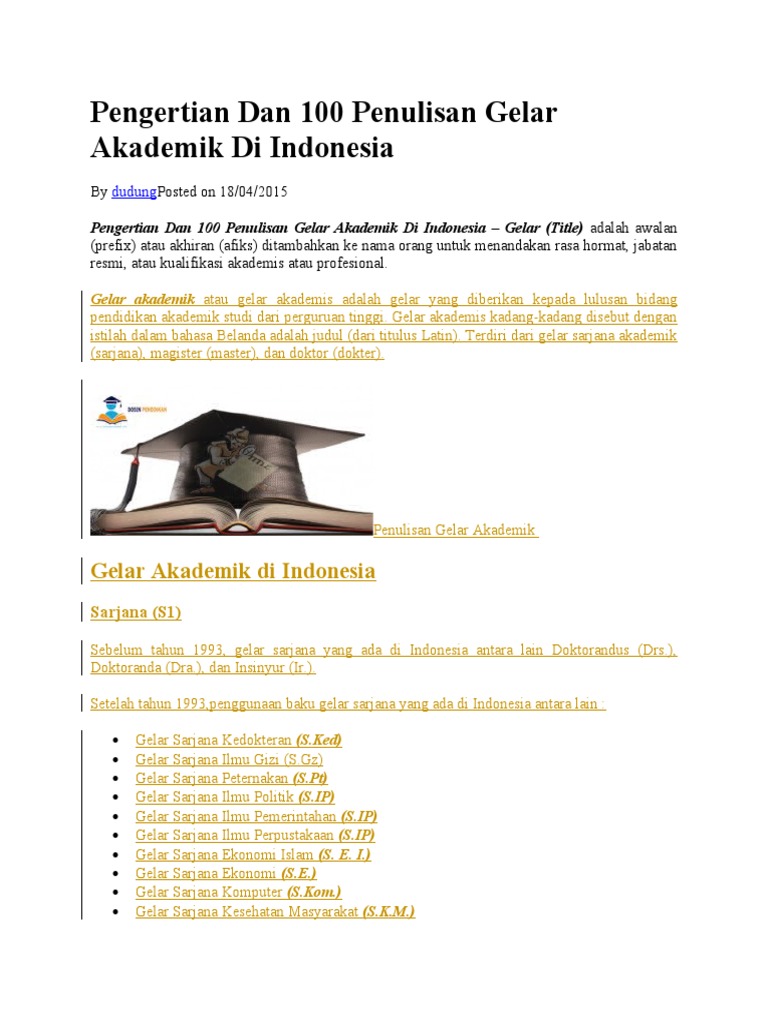 Pengertian Dan 100 Penulisan Gelar Akademik Di Indonesia | PDF